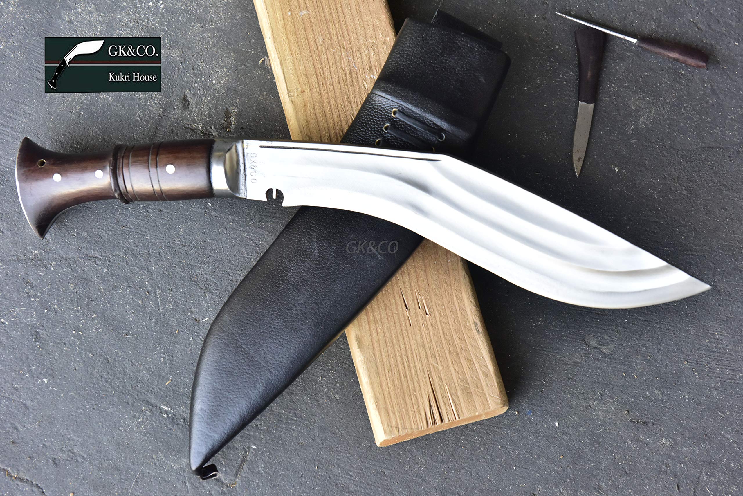 GK&CO. Kukri House Genuine Kukri/khukuri - Authentic 12" 3 Chirra (3 Fuller) The Beast, Full Tang Wooden Handle, Black Leather Sheath Khukuri- Handmade in Nepal Imported