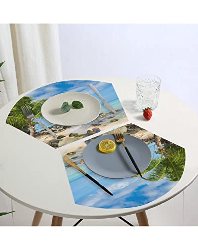 Placemats Set of 5,Palm Tree Beach Sea Cloud Blue Sky Island Reef Stone Indoor Outdoor PVC Weave Place Mats Wipeable Dining Table Placemats Heat Insulation Table Mats
