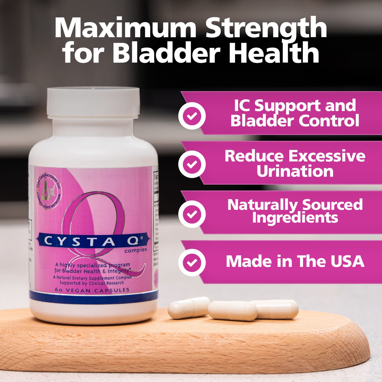 Farr Laboratories Cysta-Q Maximum Strength Interstitial Cystitis (IC) Relief and Bladder Discomfort - Urinary Urgency and Frequency β 60 capsules