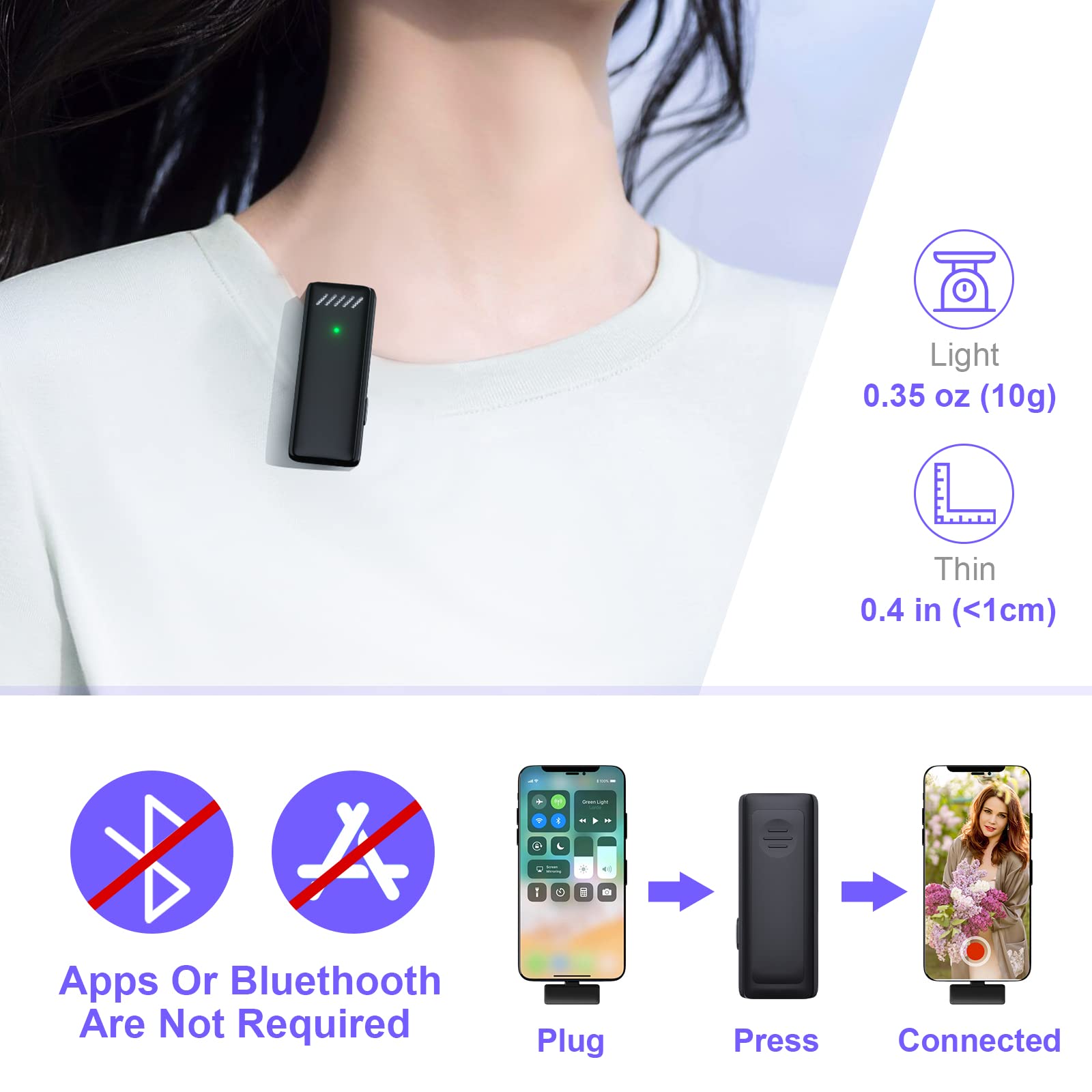 IIQ 2 Pcs Wireless Lavalier Microphone for iPhone iPad with Charging Case,48H Battery Life Clip On Wireless Mic for iPad -Recording Mic for Interview Video Podcast Vlog