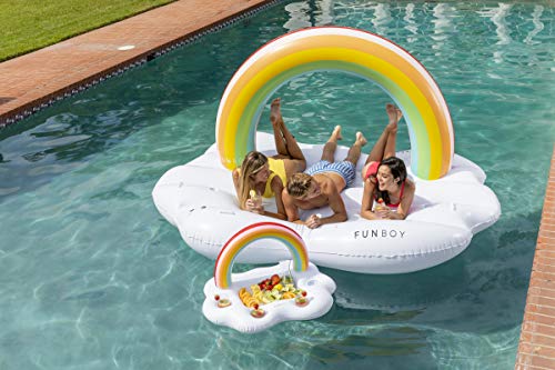 FUNBOY Giant Inflatable Luxury Rainbow Cloud Daybed and Rainbow Cloud Drink Cooler Pool Float Bundle, Perfect for a Summer Pool Party