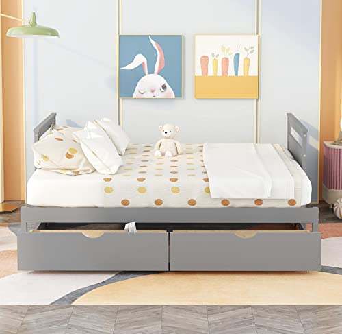 ODC Solid Wood Extendable Daybed,Twin to King Daybed with 2 Drawers,Wooden Daybed with Trundle,Convertible Sofa Bed for Bedroom Living Room