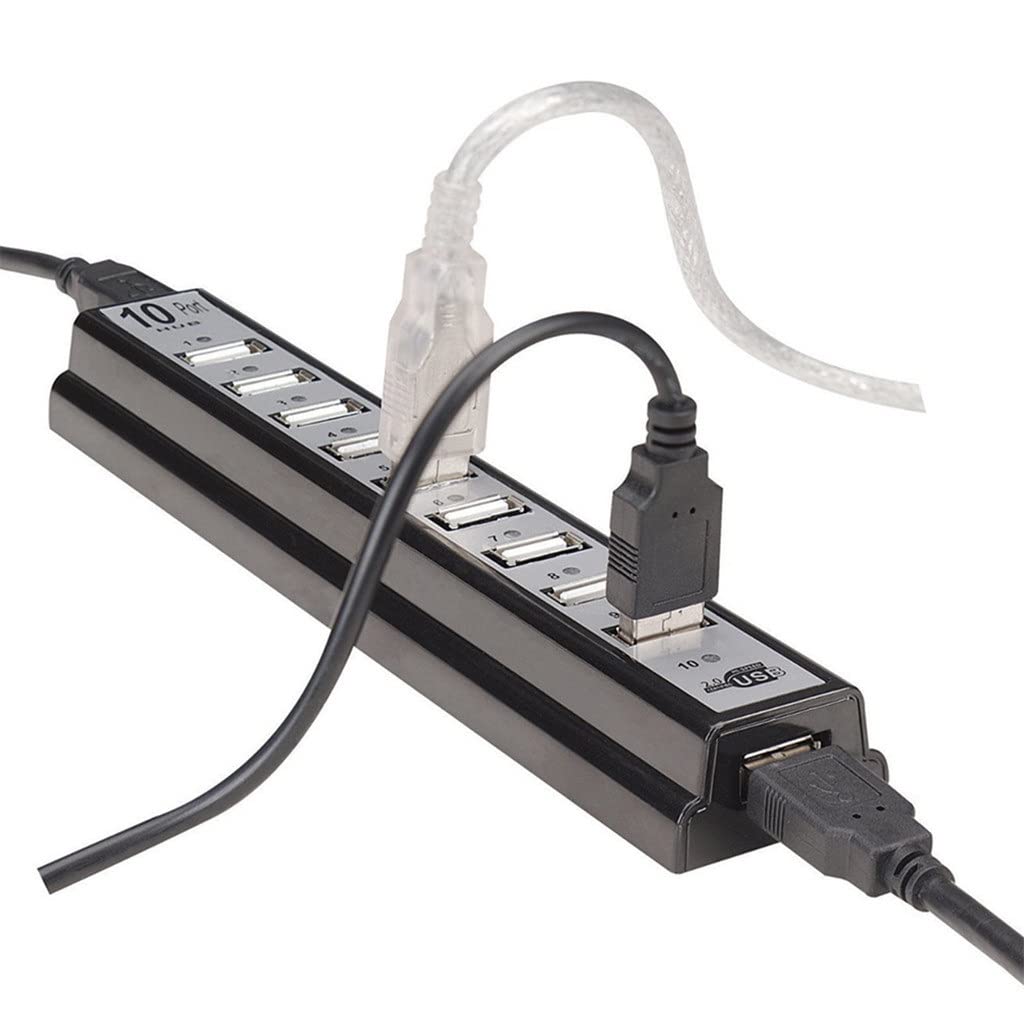 N/A Plastic Splitter Hub Cellphone Charging Cable Adaptor Charger10 Port Keyboard U-Disk Mouse USB 2.0 (Color : Black)