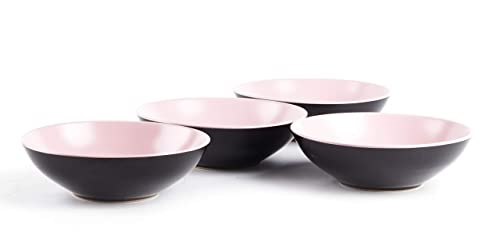 HomeVss Stoneware Two-Tone Colors Life 16pc Dinner Set,Outside Shiny Black + Inside Matte Glaze Rose