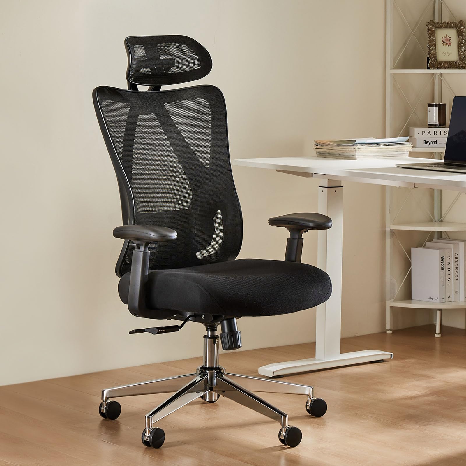 Ergonomic Office Chair - Executive High Back Desk Chair with 2D Flip-up Armrests, Height Adjustable Gaming Chair with Lumbar Support, Adjustable Headrest, 360°Swivel Mesh Task Chair with Tilt Function