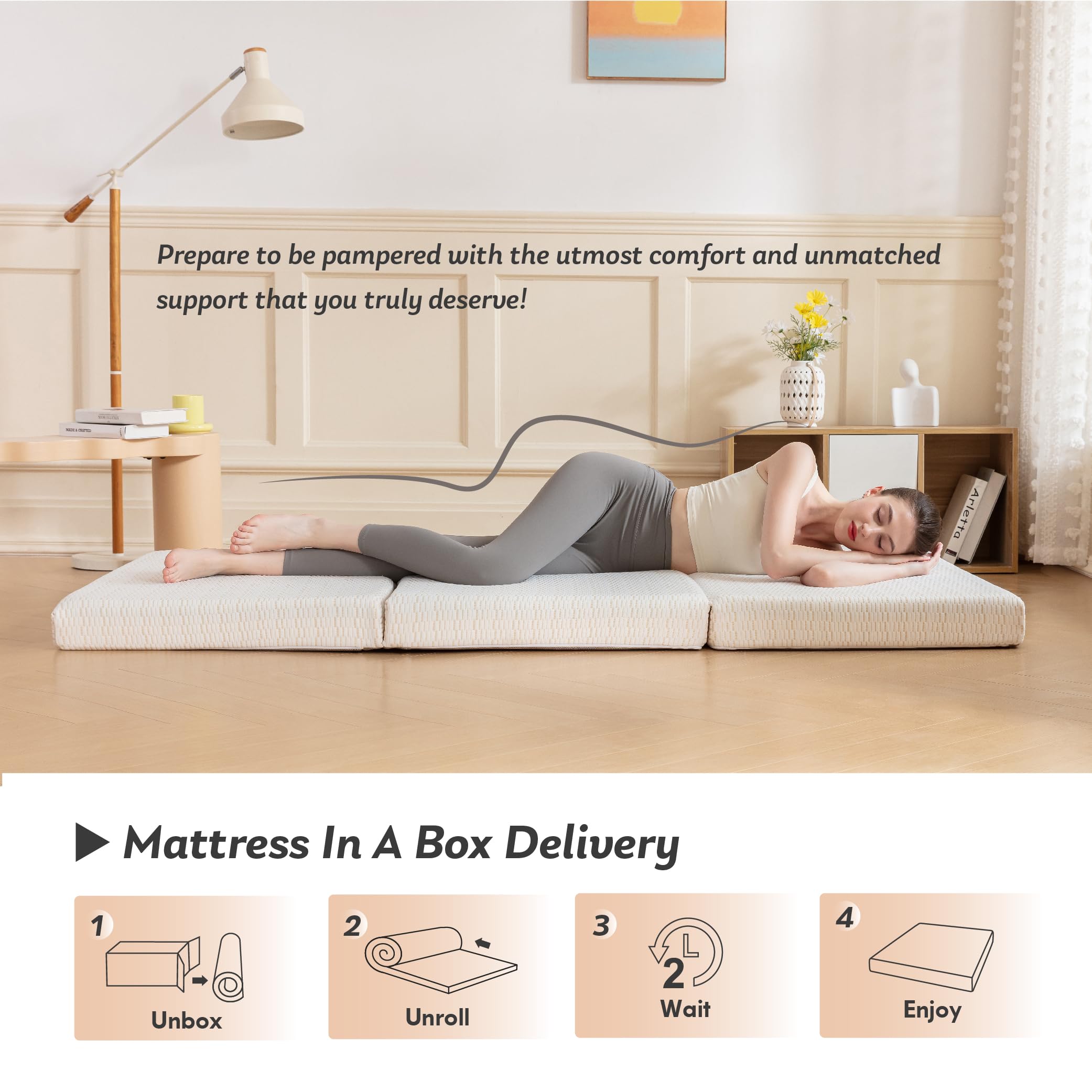 MLILY Folding Mattress, 4 inch King Tri-fold Memory Foam Mattress, Foldable Mattress with Storage Bag and Washable Cover, Travel and Guest Mat, 80"×76", White
