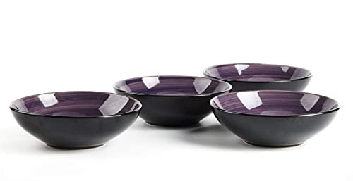 HomeVss, Stoneware Sonoma 16pc Dinnerware Set, Black + Speckled Spin Wash Purple, 16pc Set