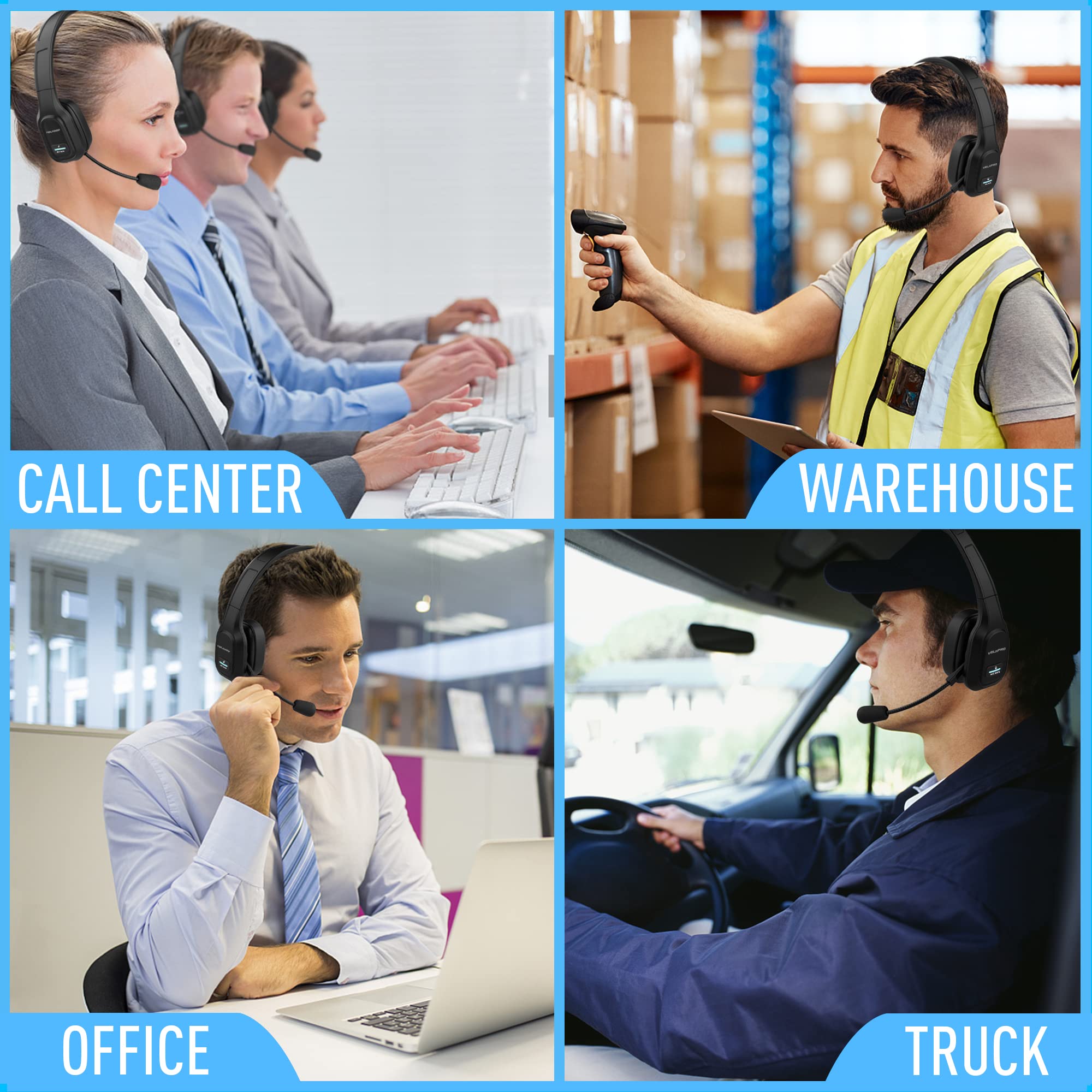 VELKPRO Wireless Headset with Microphone - Single-Ear Headphone, Adjustable Headband, Noise Isolation Mic - Communication for Truck Drivers, Home Office, Call Center