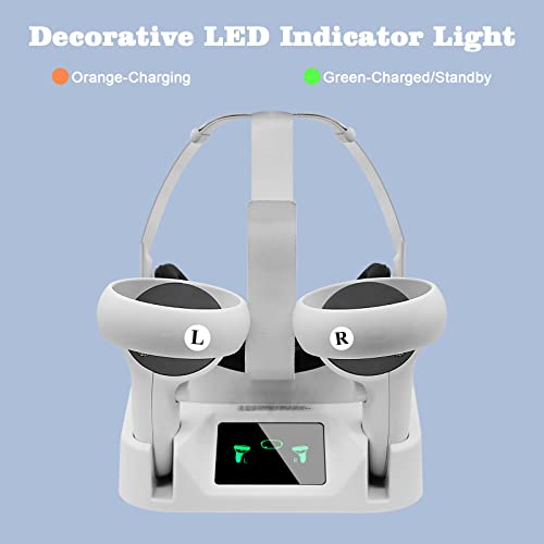 VR Charging Station for Oculus/Meta Quest 2, Charging Dock Stand Set with 2 Rechargeable Batteries(Support Elite Strap), Magnetic Charging Headset and Touch Charging Controller, USB-C Charger Cable