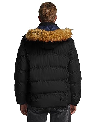 Wantdo Men Puffer Coat Casual Fur Hooded Warm Winter Jacket (Black, Medium)
