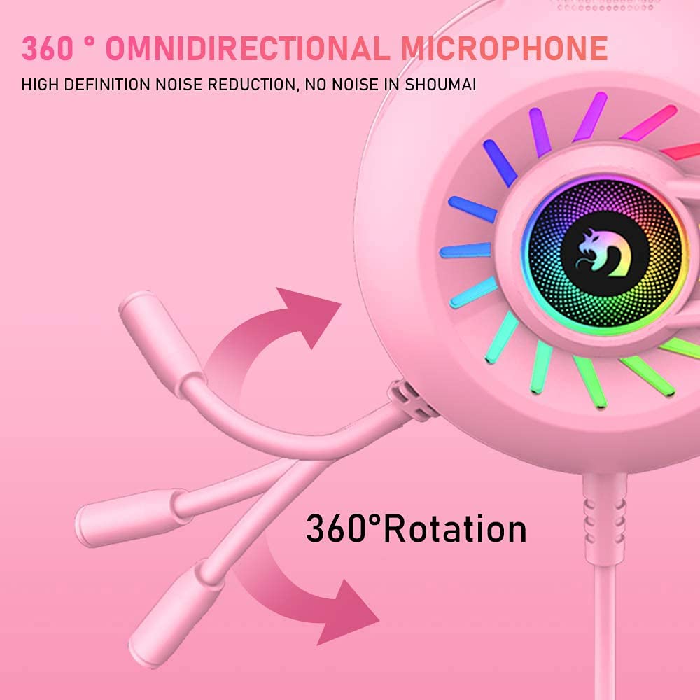 FELICON Pink Mechanical Keyboard Mouse and Handset Combo with Mouse Pad, Full Anti-ghosting Wired Gaming Keyboard, Lightweight Gamer Mouse, Professionals RGB Over Headphone for PC, Laptop,Mac
