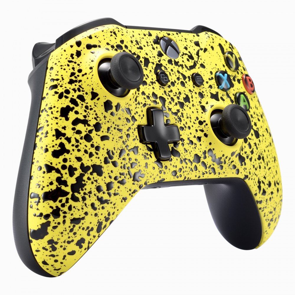 eXtremeRate Textured Yellow Faceplate Cover, 3D Splashing Front Housing Shell Case, Comfortable Non-Slip Replacement Kit for Xbox One Wireless Controller Model 1708 - Controller NOT Included
