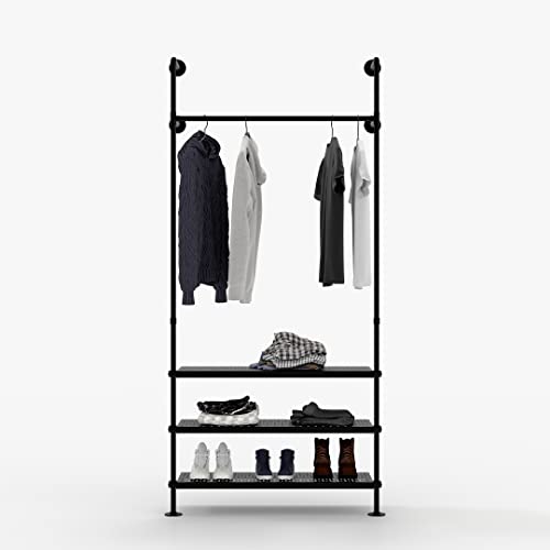pamo industrial pipe clothing rack - ALVA - clothes rack for wardrobe, bedroom and as walk-in closet system. Sturdy clothing racks for hanging clothes I wall mounted heavy duty clothes rack