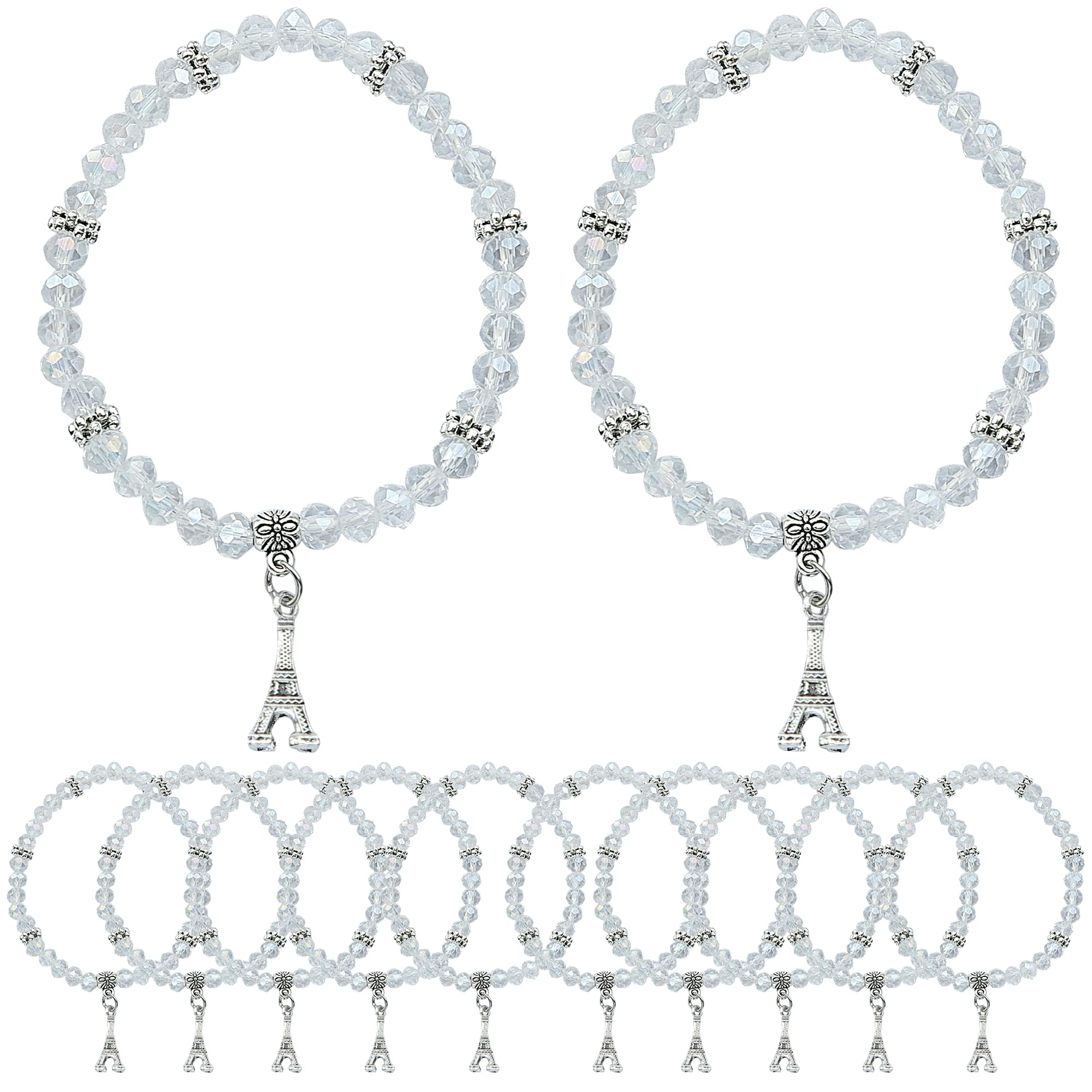 WE 12 Pcs Paris Eiffel Tower Themed Crystal Bracelet Party Favors - Quinceanera/Wedding/Birthday/Baby Shower/Bridal Shower