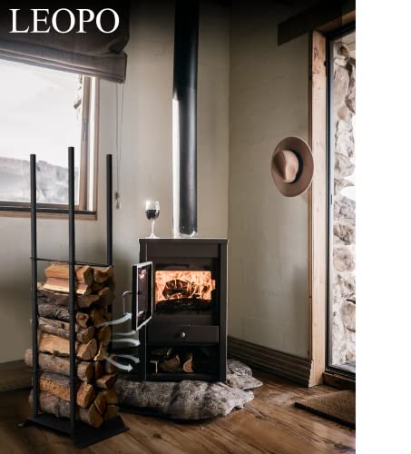LEOPO Industrial Fireplace Log Holder Tower, Frame Indoor Outdoor Log Holder, Heavy Duty Wood Rack for Firewood