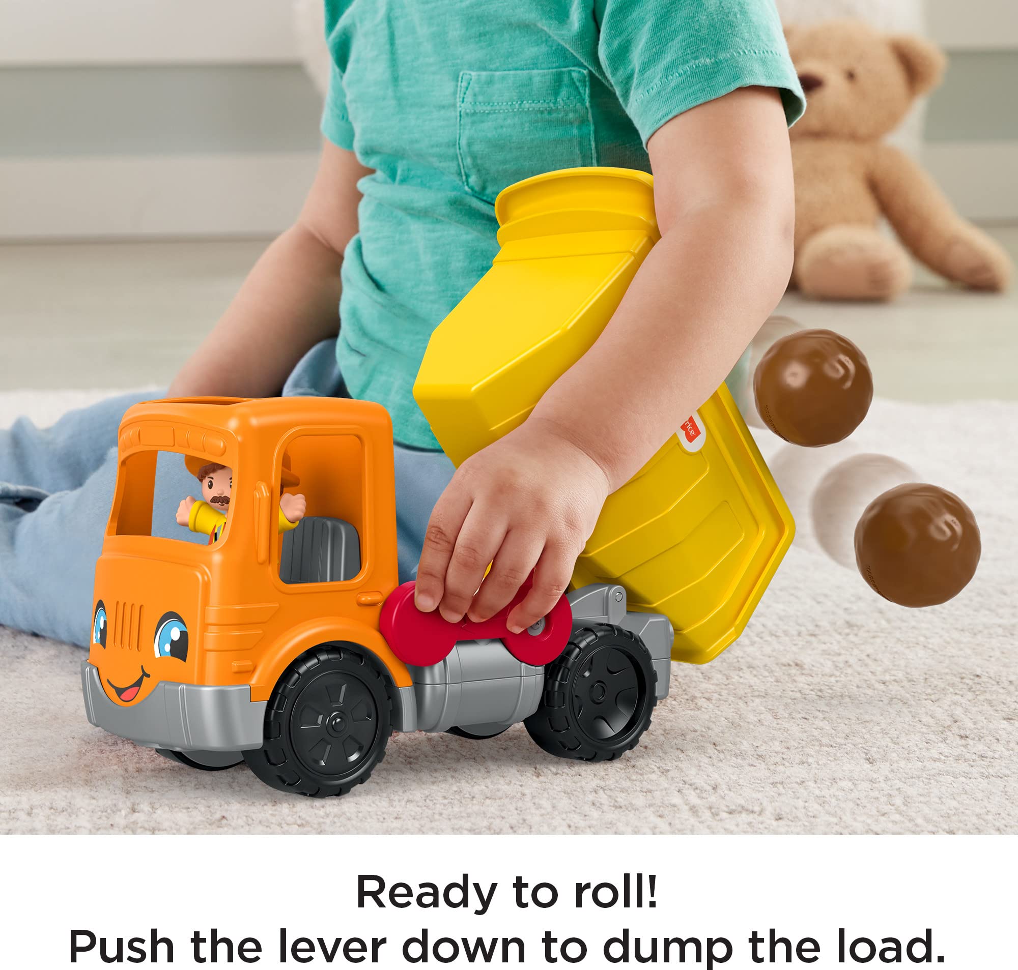Fisher-Price Little People Toddler Construction Toy Work Together Dump Truck with Music Sounds and 3 Pieces for Ages 1+ Years