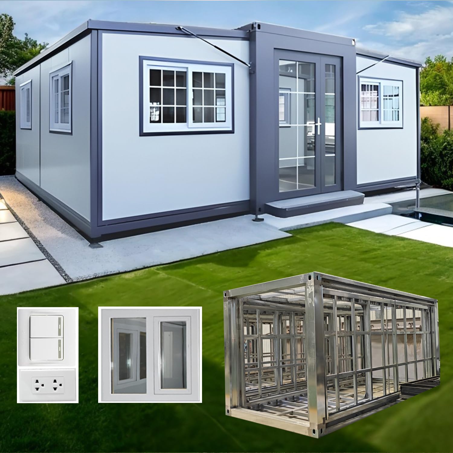Mo-office 20ft Prefab unfoldable House casas prefabricadas para Vivir Tiny Homes to Live in for Adults Small Foldable Container House kit Mobile Modular Guest House for Sale Shed Storage Box,no Toilet