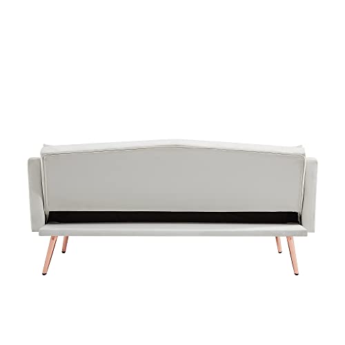 Yoglad Convertible Sofa with Pillow, Upholstered Recliner Couch, Futon Loveseat with Metal Legs, Daybed Sleeper for Living Room (White, 64" Velvet, Hill-Shaped Backrest)