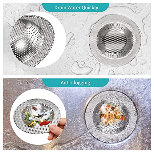 Ledorr 6PCS Kitchen Sink Strainer Sink Stopper, Universal Silicone Kitchen Sink Drain Strainer Cover Plug Stopper Kit, 4.5 Inch Stainless Steel Sink Filter Strainer, Food Catcher for Kitchen Sink