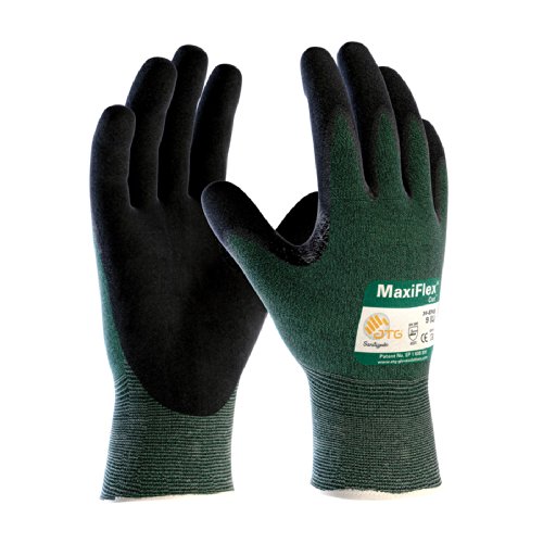 MaxiFlex 34-8743 Nitrile Cut Resistant Coated Work Gloves with Green Knit Shell and Premium Nitrile Coated Ending, 1 pack