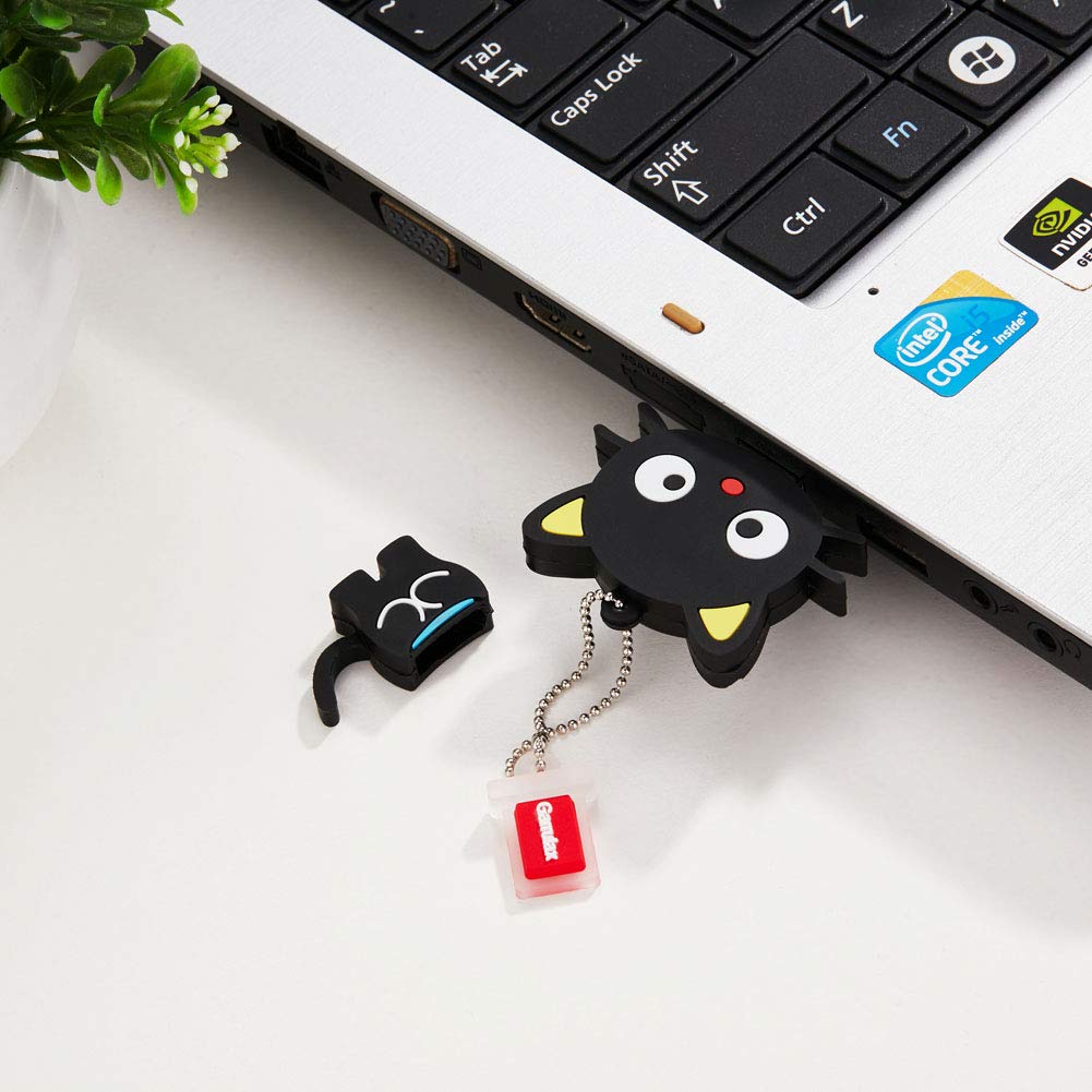 GARRULAX USB Flash Drive, 8GB / 16GB / 32GB USB 2.0 Silicone Cute Animal USB Memory Stick Date Storage Pendrive Thumb Drives (32GB, Black Cat)