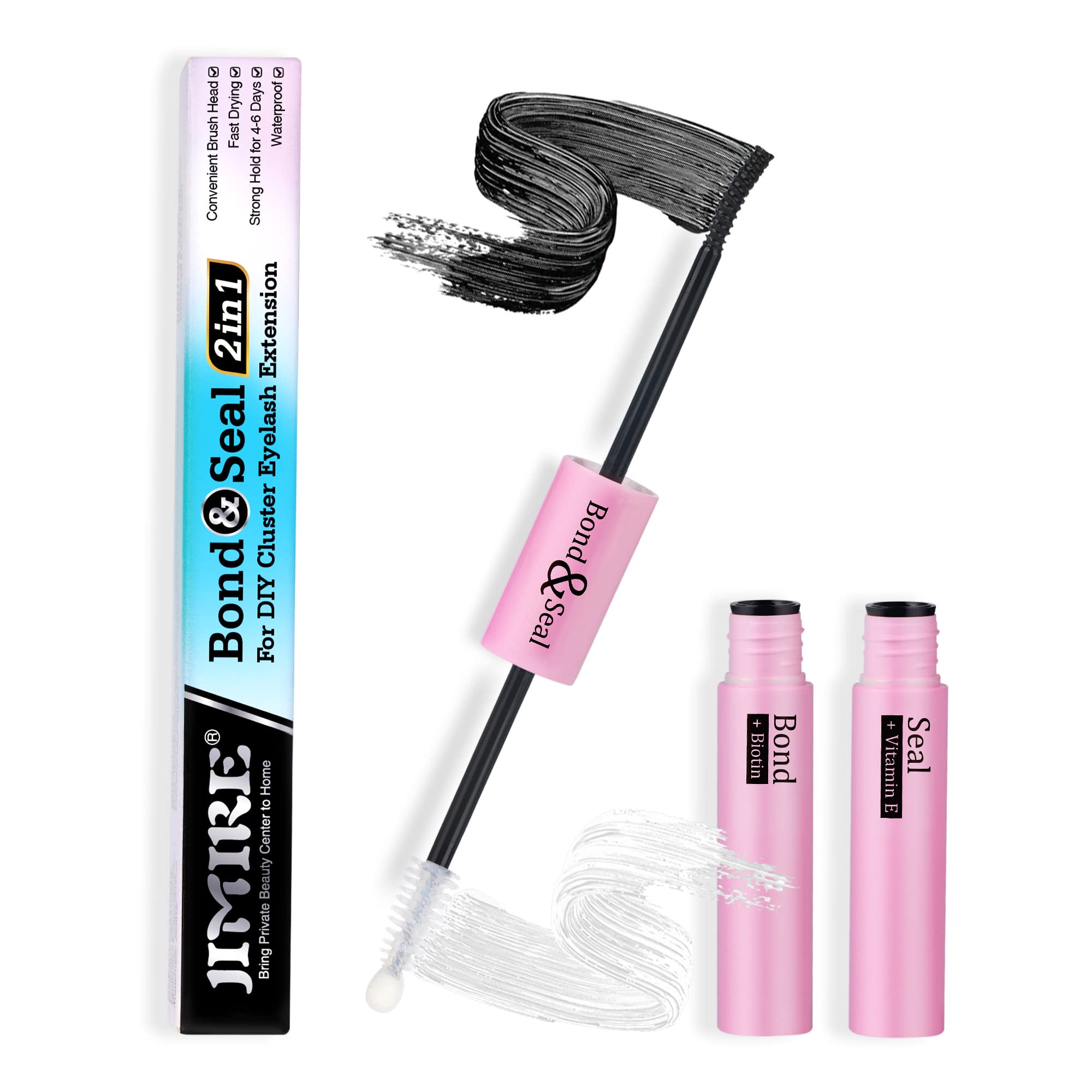 JIMIRE Lashes Glue Adhesive Bond& Seal for DIY Cluster Individuals False Eyelashes Strong Hold Waterproof Lash Glue for 72 Hours Latex-free Long Lasting for Sensitive Eyes