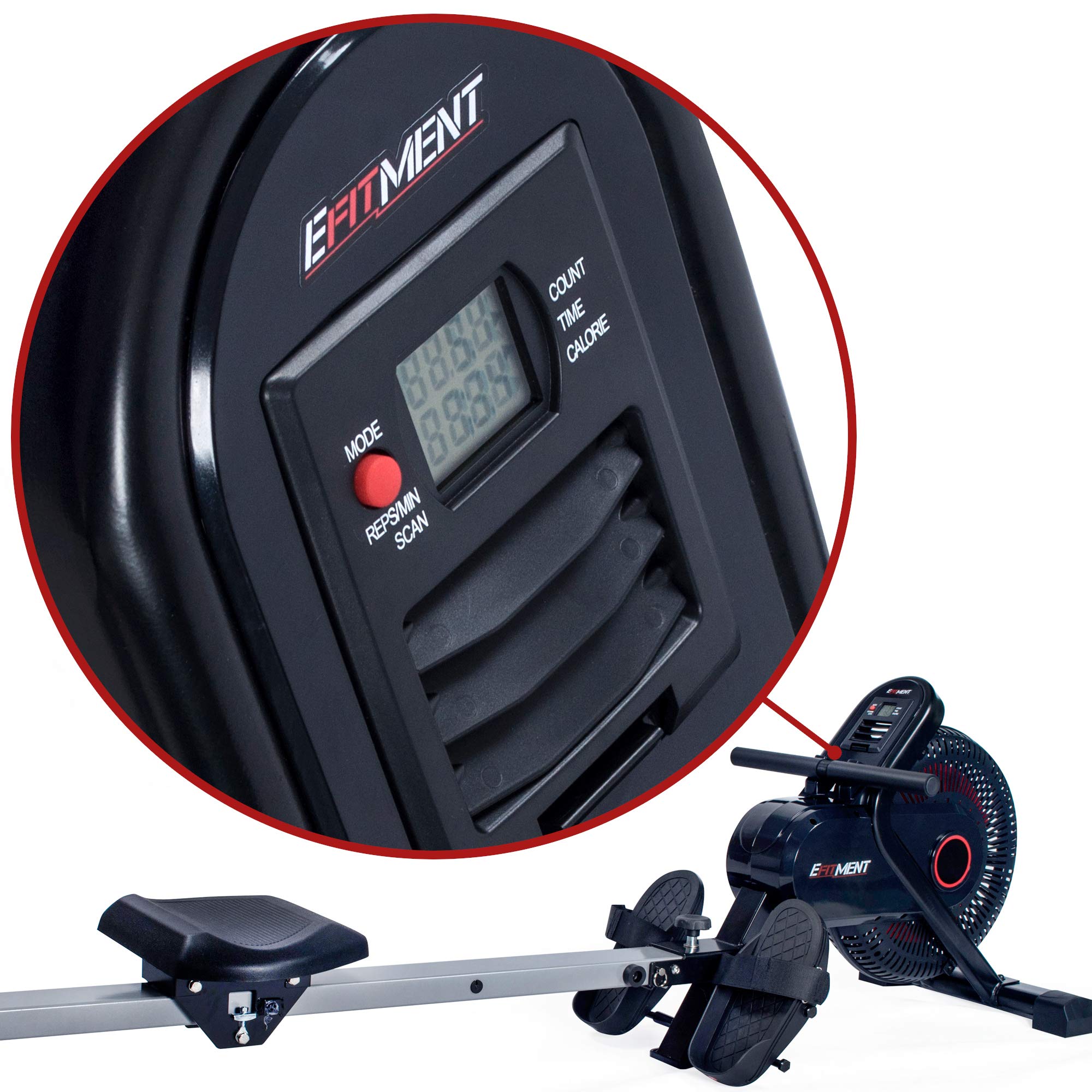 EFITMENT Aero Air Fan Rowing Machine Rower w/LCD Monitor, 245 LB Weight Capacity, 51 Inch Rail Length - RW036