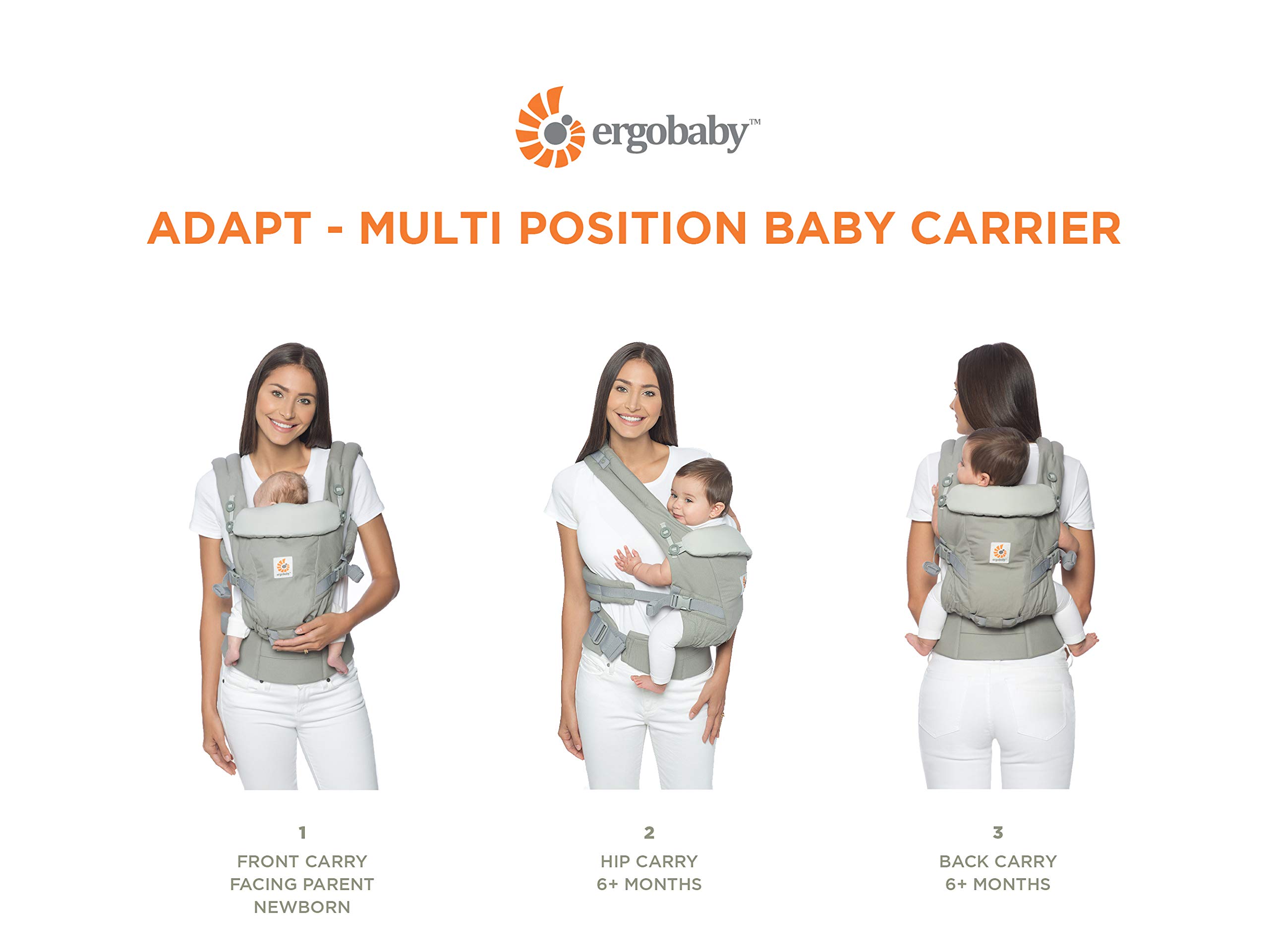 Ergobaby Adapt Ergonomic Multi-Position Baby Carrier with Cool Air Mesh (7-45 Pounds), Pearl Grey, 1 Count (Pack of 1)