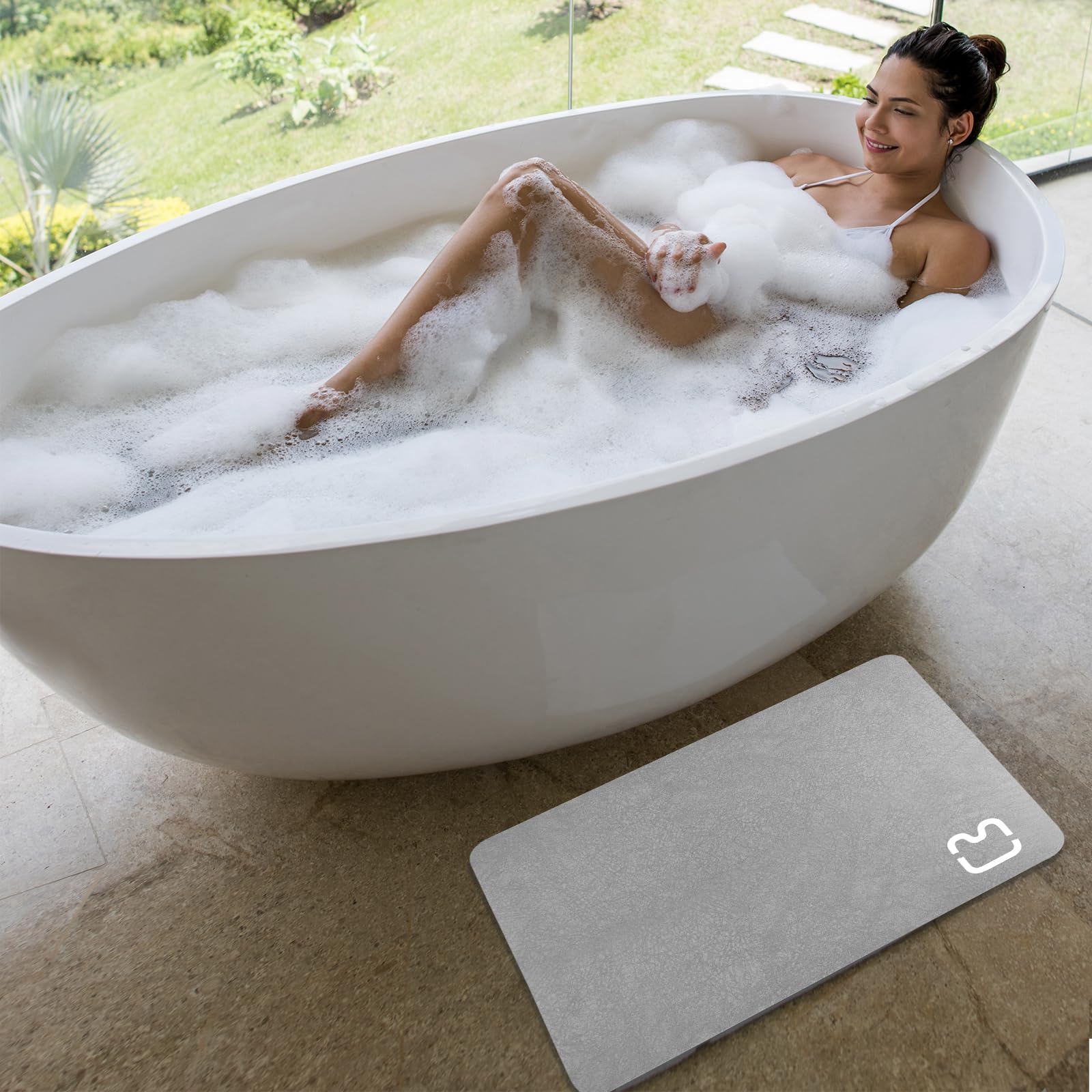 Esycooying Simple-Thin Diatomaceous Bath Mat Bathtub mat, Fast Drying Bath Mat Non-Slip Shower Mat Super Absorbent Bathroom Floor Mat,Machine Washable, Size 15.7" x 23.6",Grey