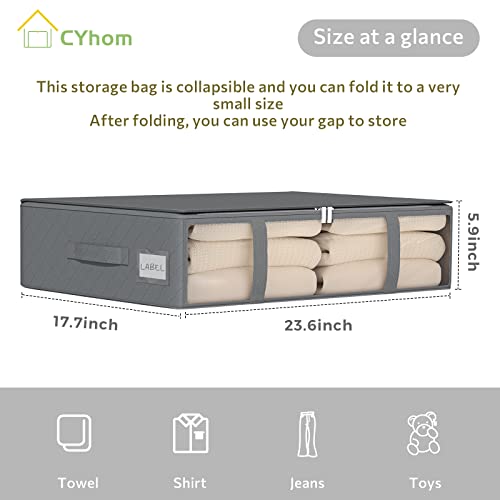 Under Bed Storage Bins - Clothes Storage Bags Underbed Container Foldable Large Capacity Thick Breathable Fabric Clothes Organizer for Clothing, Shoes, Blankets, Sweaters, Toys (Grey, 2 Pack)