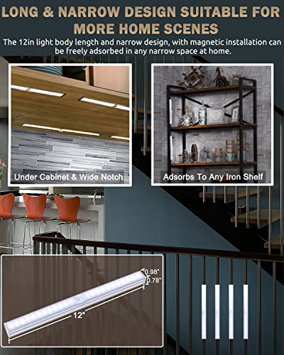 GYTBL Under Cabinet Lighting Wireless 12inch Motion Sensor Light Indoor Closet Lights Motion Sensored Magnetic Closet Light Rechargeable Under Counter Lights for Kitchen Cupboard Wardrobe Stair-4 Pack