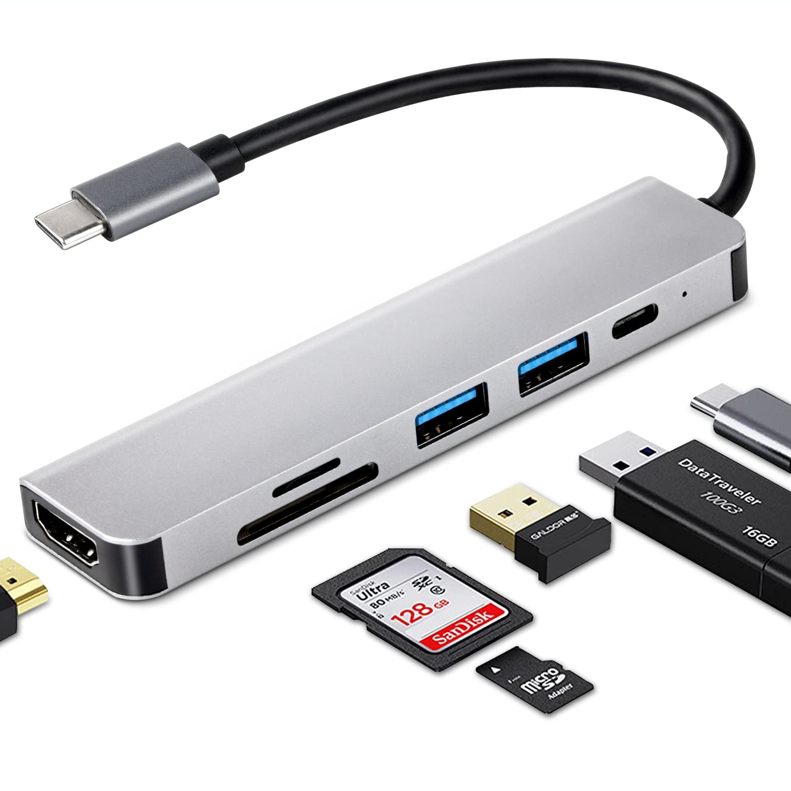 UrbanX USB C Hub 6 in 1 Dongle USB-C to HDMI Multiport Adapter with 4K HDMI Output 3 USB 3.0 Ports SD/TF Card Reader Compatible for MacBook Air (2019) and Many More Type C Devices