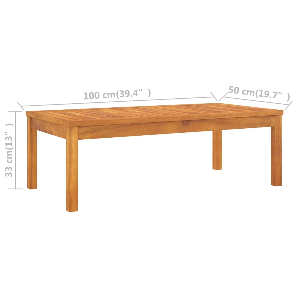 vidaXL Acacia Wood Coffee Table, Solid and Durable, Weather-Proof with Oil Finish, Outdoor Patio or Deck Furniture, Easy Assembly Required, 39.4"x19.7"x13"