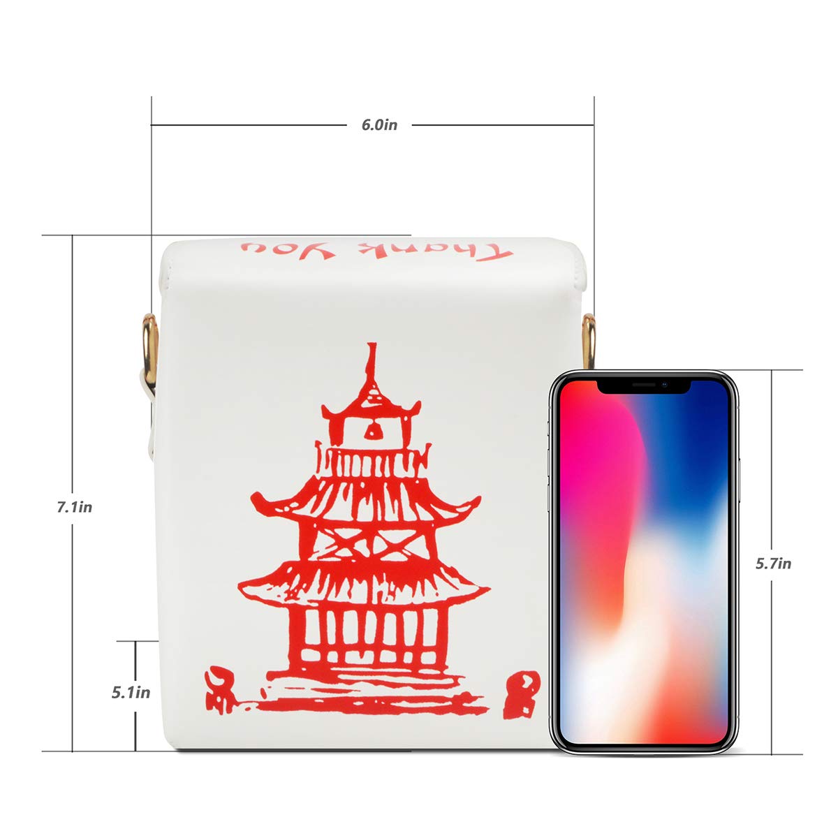 Fashion Crossbody Shoulder Bag, i5 Chinese Takeout Box Purse with Comfortable Chain Strap (white-red1)