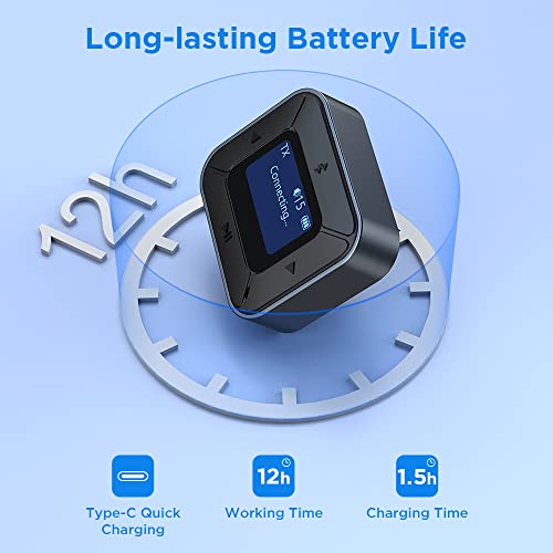 ifofo Bluetooth Transmitter Receiver 2-in-1 Bluetooth Car Adapter with 3.5mm Aux Dual Devices Link Rechargeable Handsfree Calls, Wireless Audio Transmitter for TV Car Headphone Airplane Home Stereo