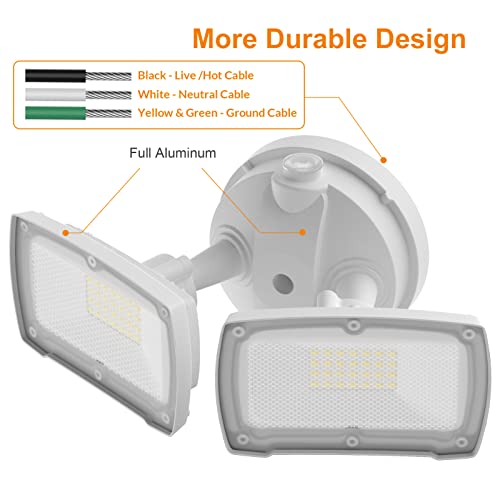 LEPOWER 3000LM Dusk to Dawn LED Security Light, 28W Flood Lights Outdoor with Photocell, 5500K White Light, IP65 Waterproof, 2 Adjustable Heads Exterior Outdoor Security Light for Garage, Backyard