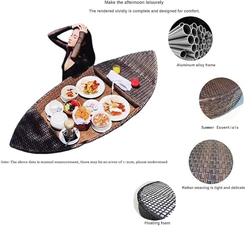 Floating Tray Floating Serving Tray Swimming Pool Rattan Woven Loating Food & Drink Holder, for Pool Serving Drinks, Brunch, Food On The Water, Brown