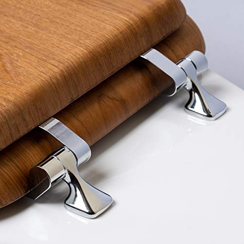 MAYFAIR 9601CP 378 Toilet Seat with Chrome Hinges, ROUND, Natural Oak Veneer