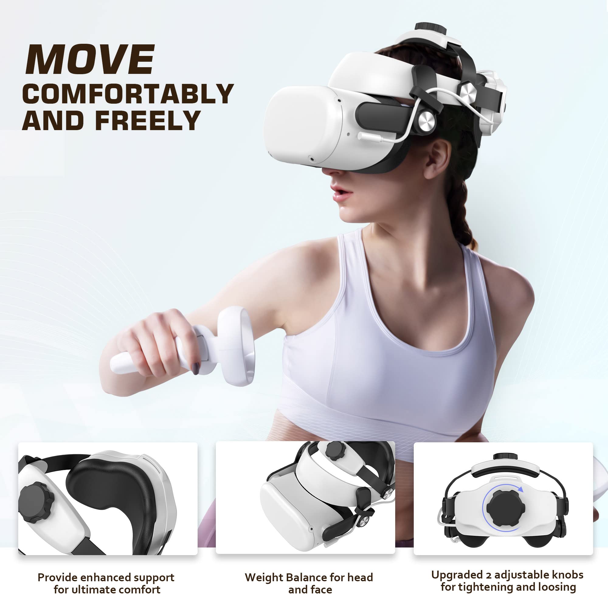 Head Strap for Meta/Oculus Quest 2 with 5300mAh Battery Pack, Rechargeable Power Bank Extend Playtime, Enhanced Support & Gaming Immersion & Balance Weight Design in VR Accessories for Adults & Kids