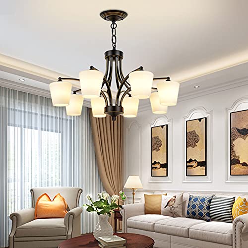 Guugoo Ceiling Hanging Light, Luxury Iron Pendant Light Modern Large Ceiling Lamp 8 (Color : Black Gold, Size : 8)