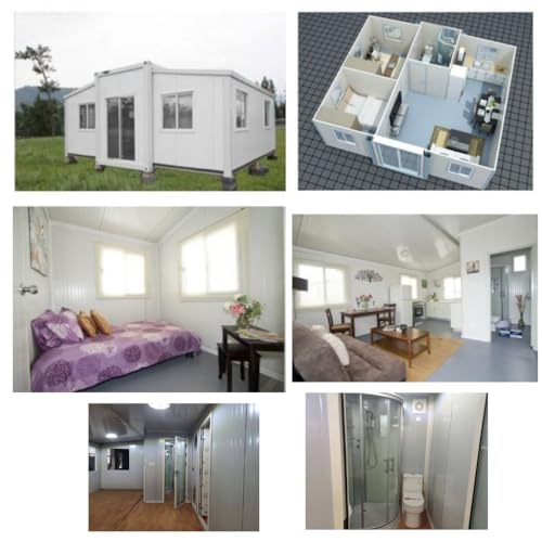 Mobile Expandable Prefab House with Restroom,Outdoor Storage Shed Tiny Home, Modern Sturdy Steel Storage House with Lockable Door and Window(19 x 20FT)