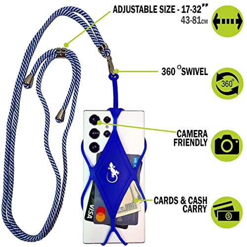 Universal Crossbody Cell Phone Lanyard - by Gecko Phone Neck Holder Phone Case Lanyard Compatible with iPhone 14 Crossbody Case with Strap (Sky XL Neck - Blue Diamond)