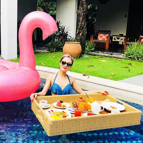 Floating Tray Floating Pool Tray Rattan Woven Floating Pool Tray, Stylish Breakfast Tray On The Water, Oversized Floating Bar & Table For Pool (Color : 100x50x15cm)
