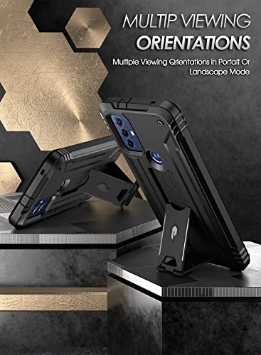 Poetic Revolution Series Case for Motorola Moto G Play (2023), Full-Body Rugged Dual-Layer Shockproof Protective Cover with Kickstand and Built-in-Screen Protector, Black