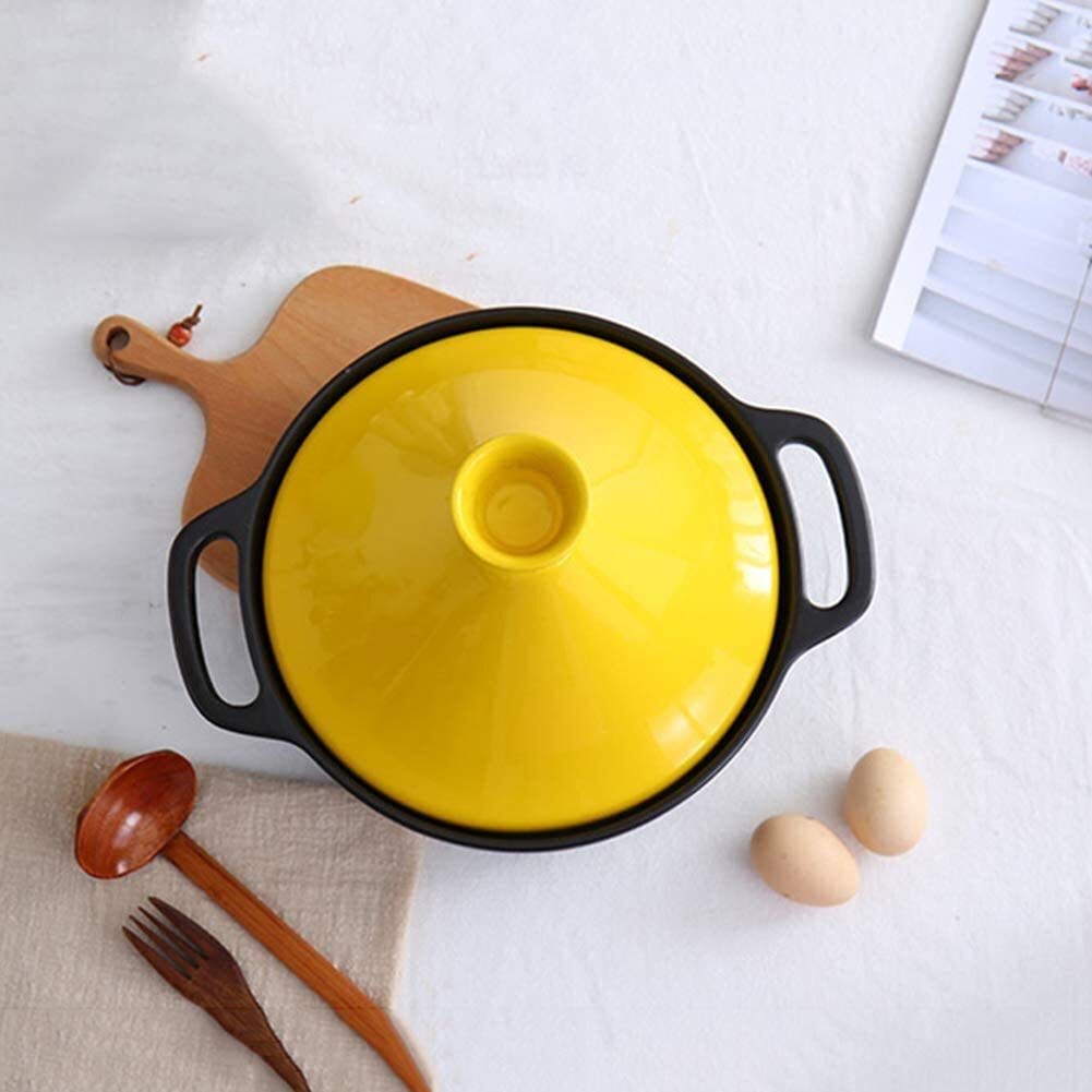 JINXIU Casserole Ceramic Tagine Pot, Tajine Cooking Pot Ceramic Pots for Cooking and Stew Casserole Slow Cooker with 2 Handle and Lid for Home Kitchen,Yellow