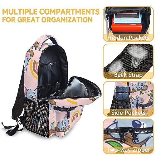 WARMRUG Koala Girls Backpack for School, 16 inch Pink Backpacks for Kids, Cute Lightweight Bookbag for Middle School