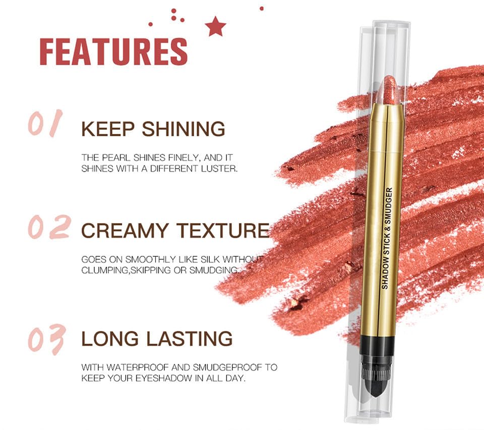 Go Ho White Highlighter Eyeshadow Stick,Cream-to-powder Dual-ended Eyeshadow Pen Eye Shadow Stick,Eye Brightener Highlighter Makeup,Eye Crayon Make up with Sponge Pointed,01