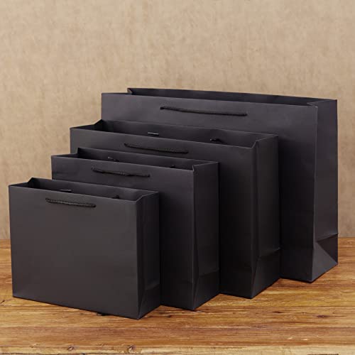 OfficeCastle 10 Pack X-Large Gift Wrap Bags with Handles, 16”x6”x12” Luxury Black Gift Bags for Men, Merchandise Bags Bulk, Shopping Bags