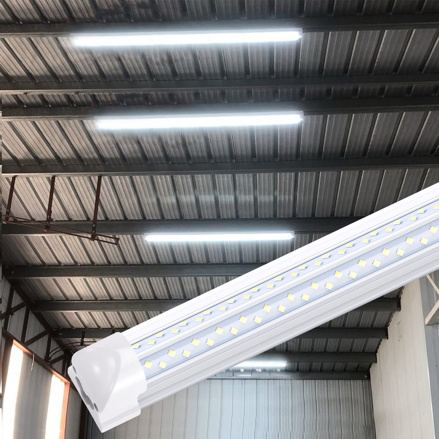 FALANFA 8FT T8 V Shape Integrated Tube Light Double Side 4 Row,120W LED Shop Light Fixture, AC85-277V 14400 Lumens 6000K Cold White, LED Cooler Door Light 6 Pack