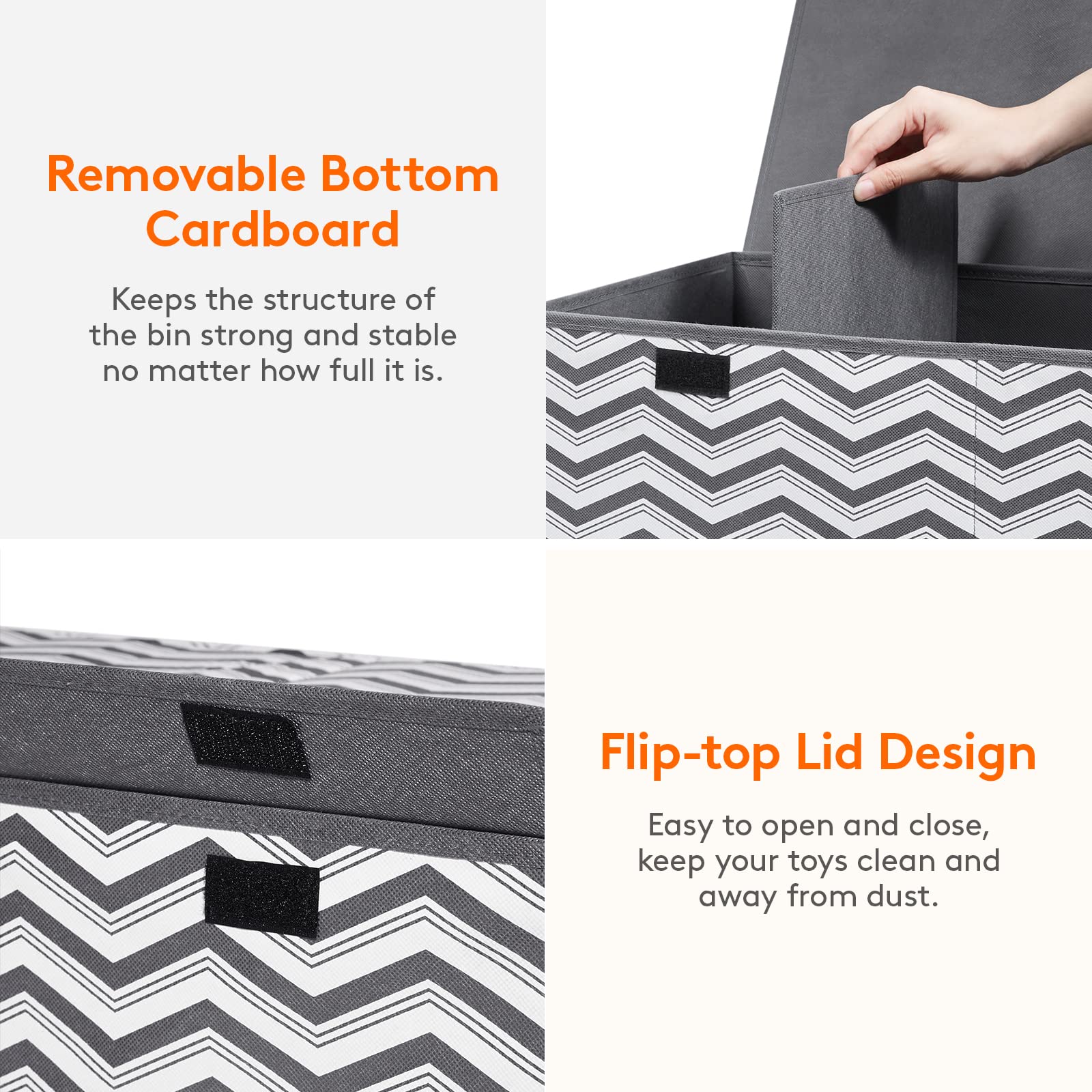 Lifewit Box Chest Storage Organizer, Large Collapsible Storage Bin with Flip-top Lid & Durable Handles for Playroom, Bedroom, Grey